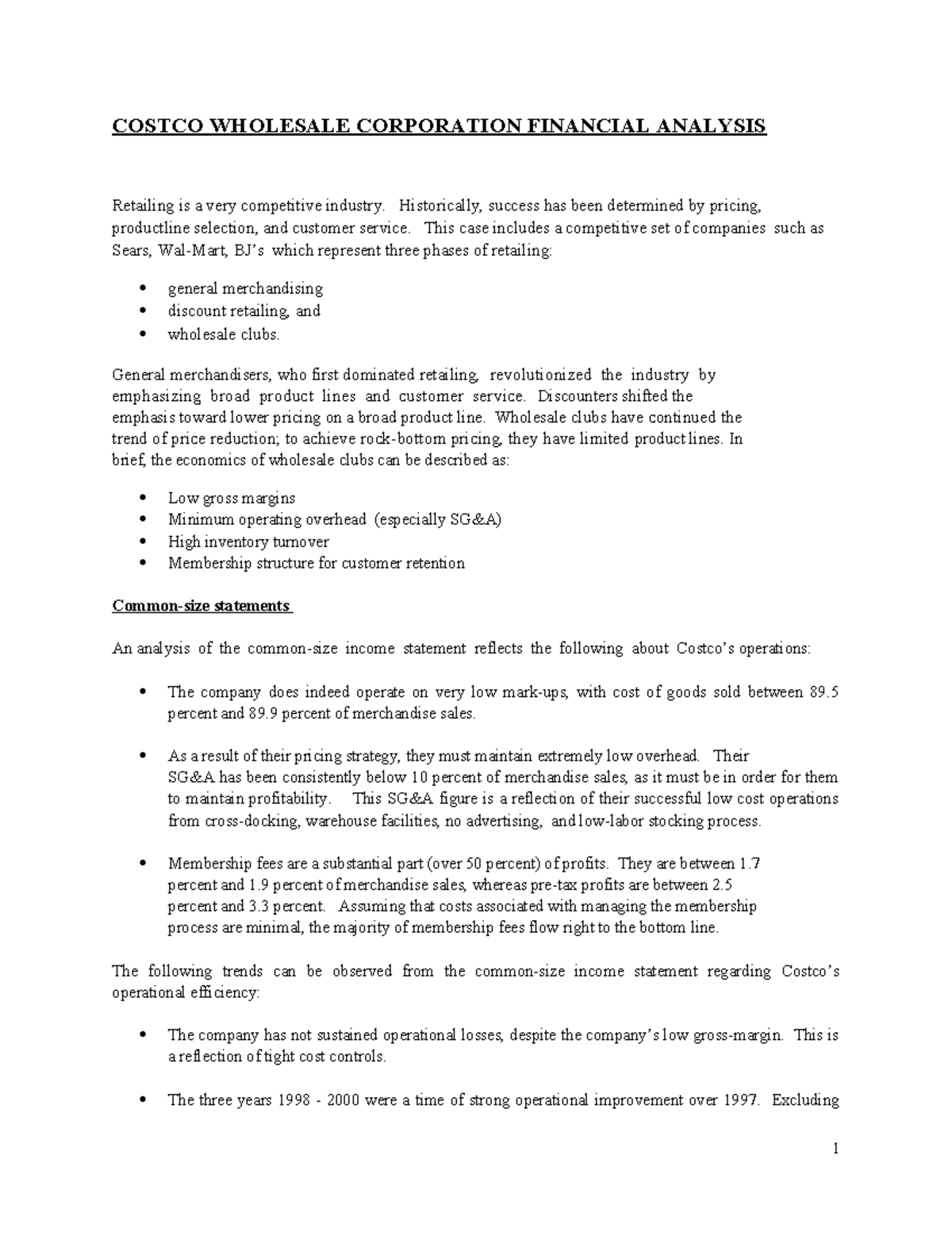 Costco Wholesale Corporation Financial Analysis - COSTCO WHOLESALE ...