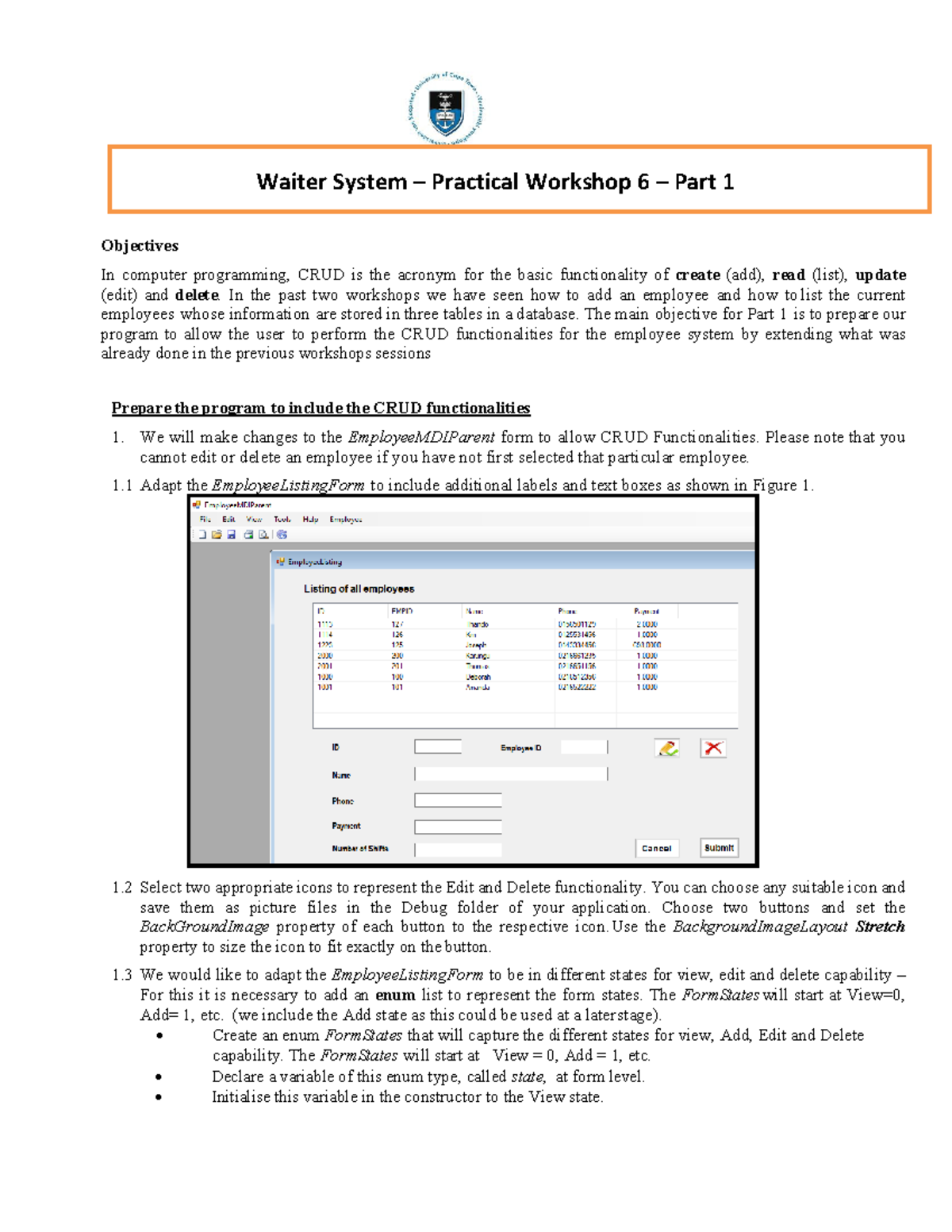 Workshop 6 - hgewdftydrtywq - Objectives In computer programming, CRUD ...