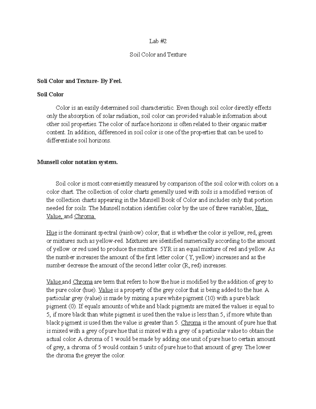 Lab 2 Soil Color and texture-2 - Lab # Soil Color and Texture Soli ...