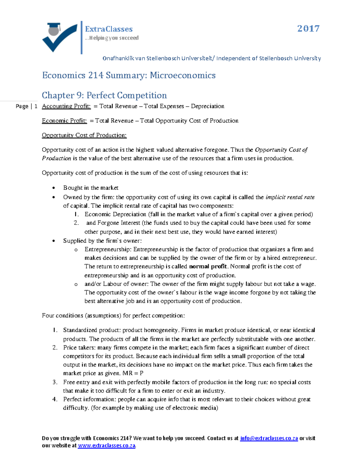 Econ 214 Micro Chapter 9 Summary - ExtraClasses 2017 .. you succeed Onafhanklik van Stellenbosch ...