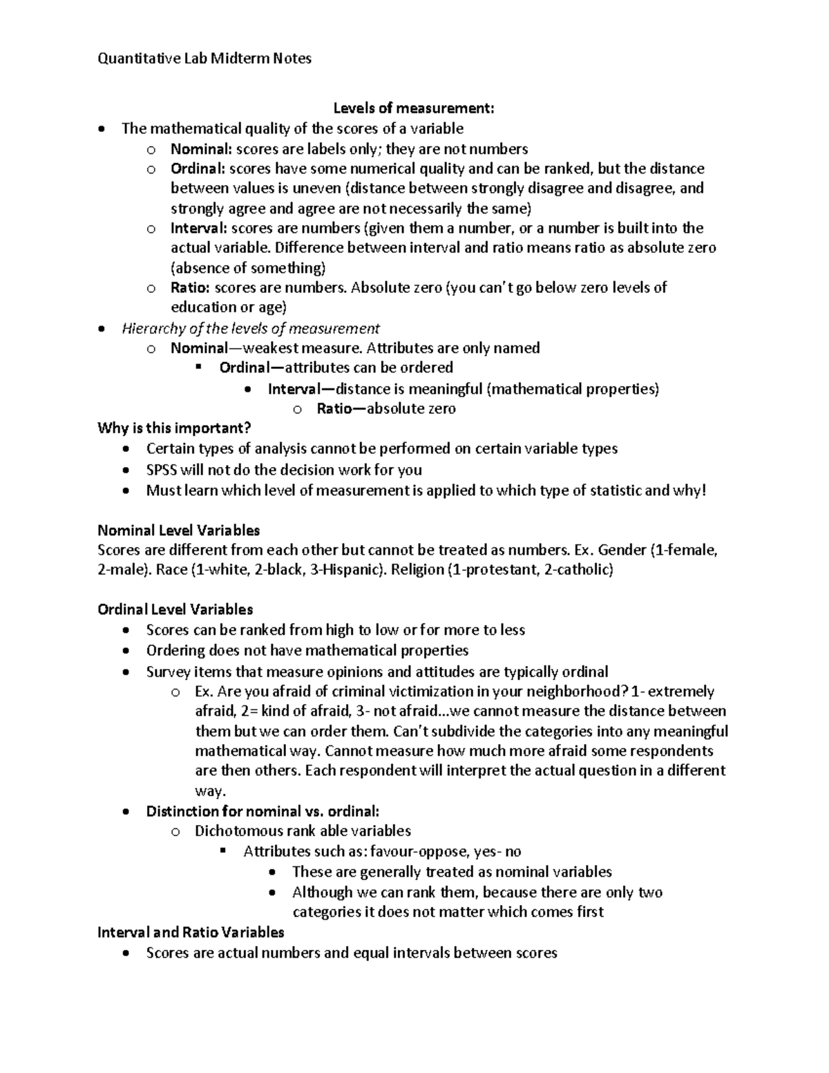 Quantitative Lab Midterm Notes Warning Tt Undefined Function 32 Levels Of Measurement The
