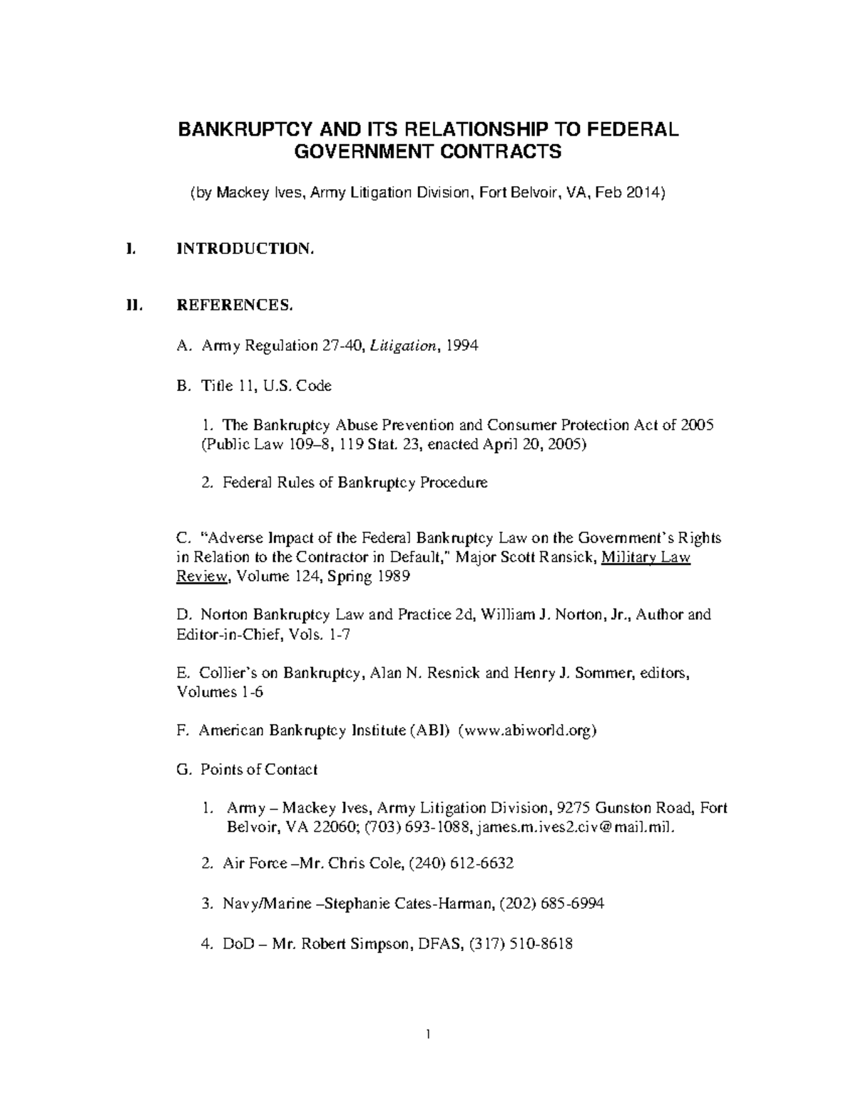 Bankruptcy Outline 2014 - BANKRUPTCY AND ITS RELATIONSHIP TO FEDERAL ...
