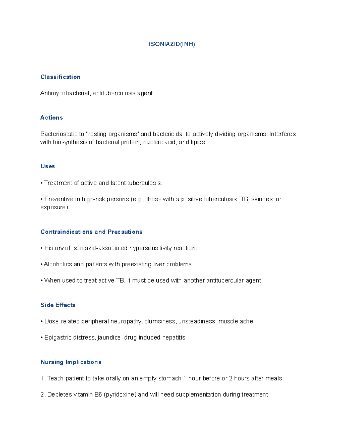 Isoniazid(INH) - Useful - ISONIAZID(INH) Classification ...