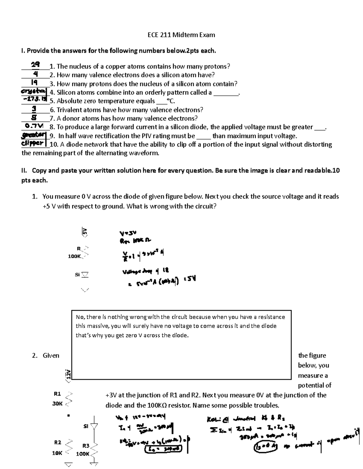 ECE 211 Midterm Exam - Focused on the properties and behaviors of ...