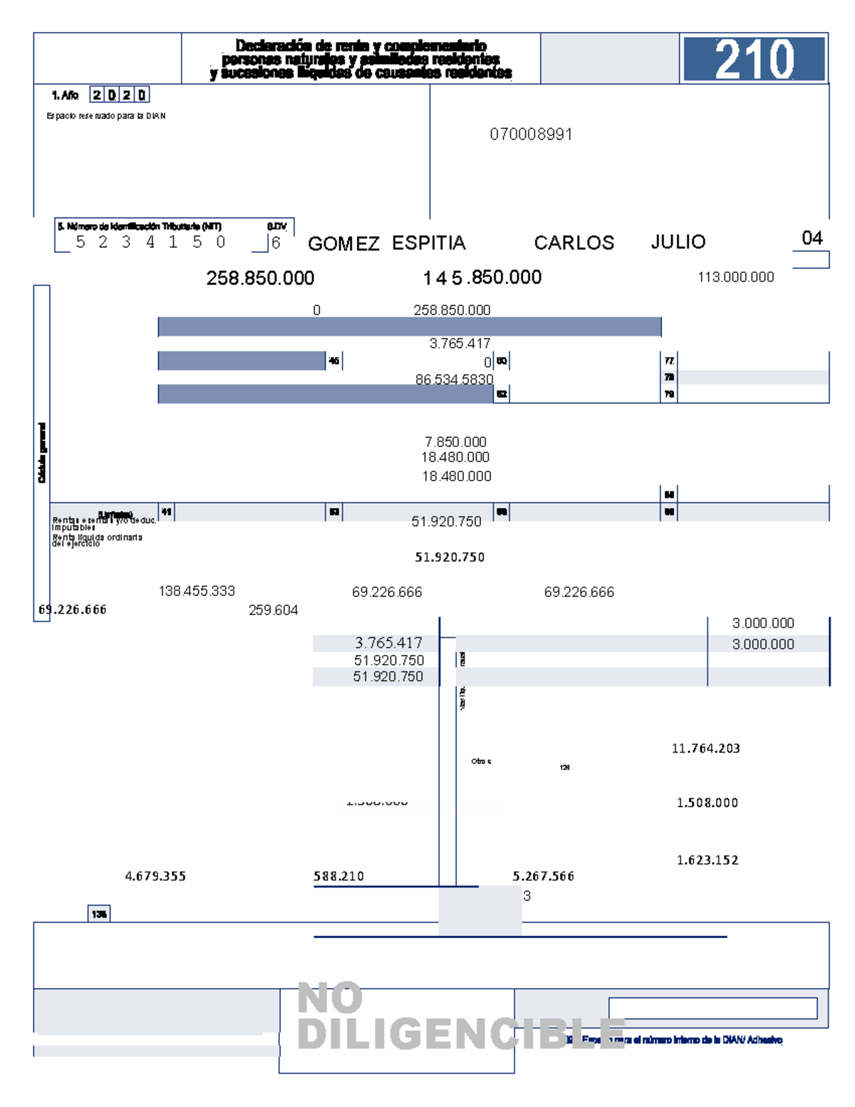 Formulario 210 - Espacio reservado para la DIAN 070008991 5 2 3 4 1 5 0 6 GOMEZ ESPITIA CARLOS ...