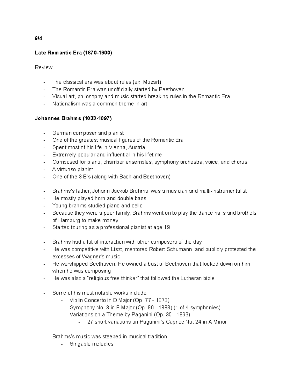 Music History 2 Notes 1st Sem - 9/ Late Romantic Era (1870-1900) Review ...