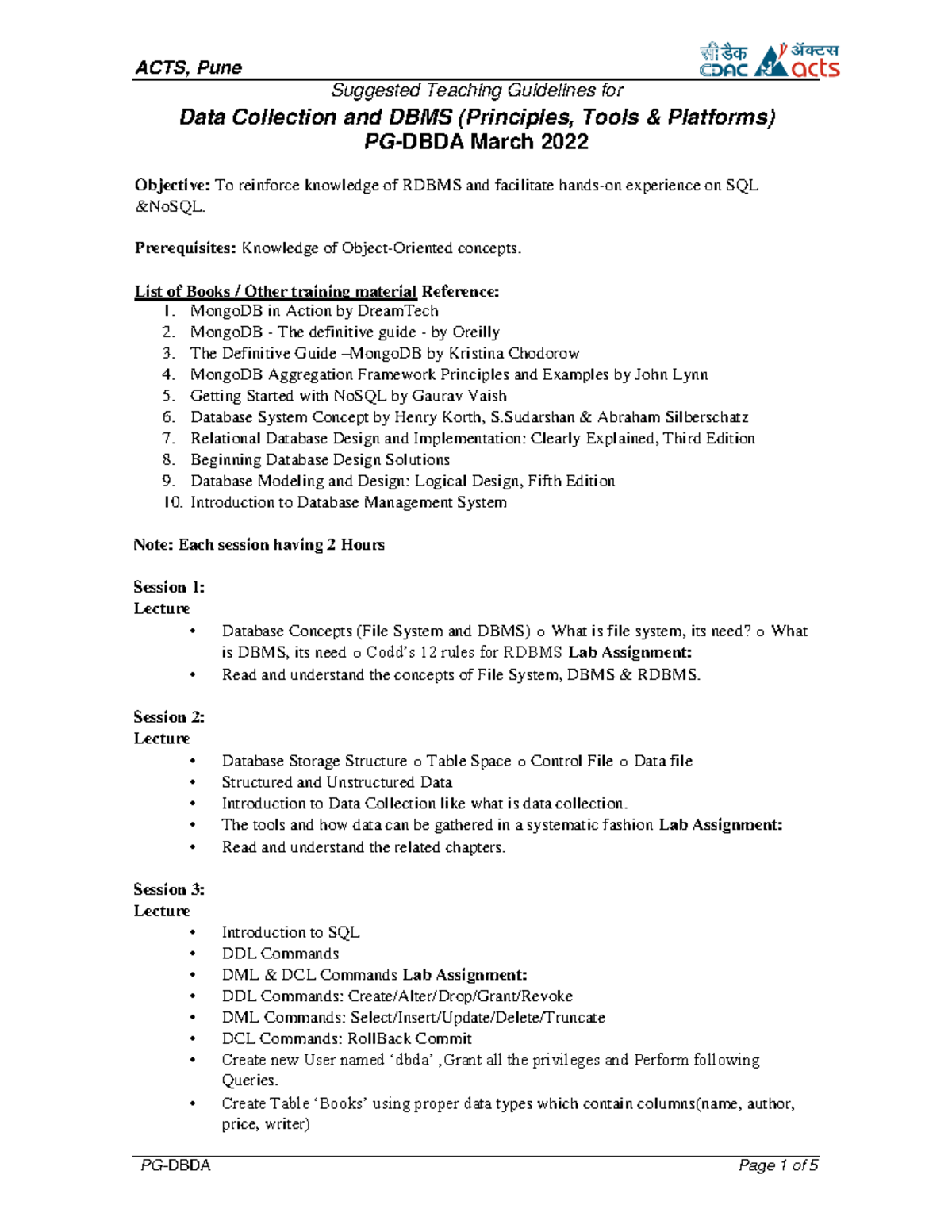 Data Collection And Dbms Prerequisites Knowledge Of Object Oriented Concepts List Of Books