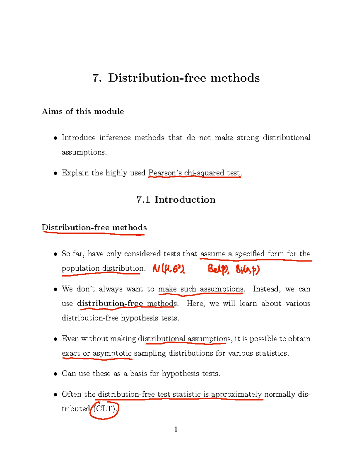 MAST2000 5 annotated notes 07 - 7. Distribution-free methods Aims of ...