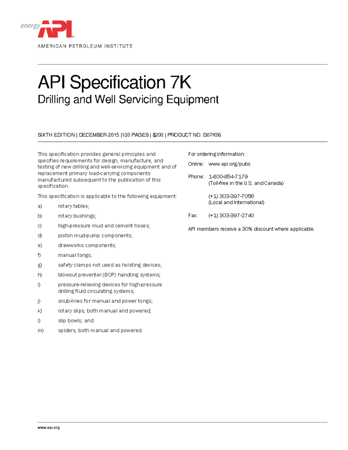 7K e6 PA - Norma - API Specification 7K Drilling and Well Servicing ...