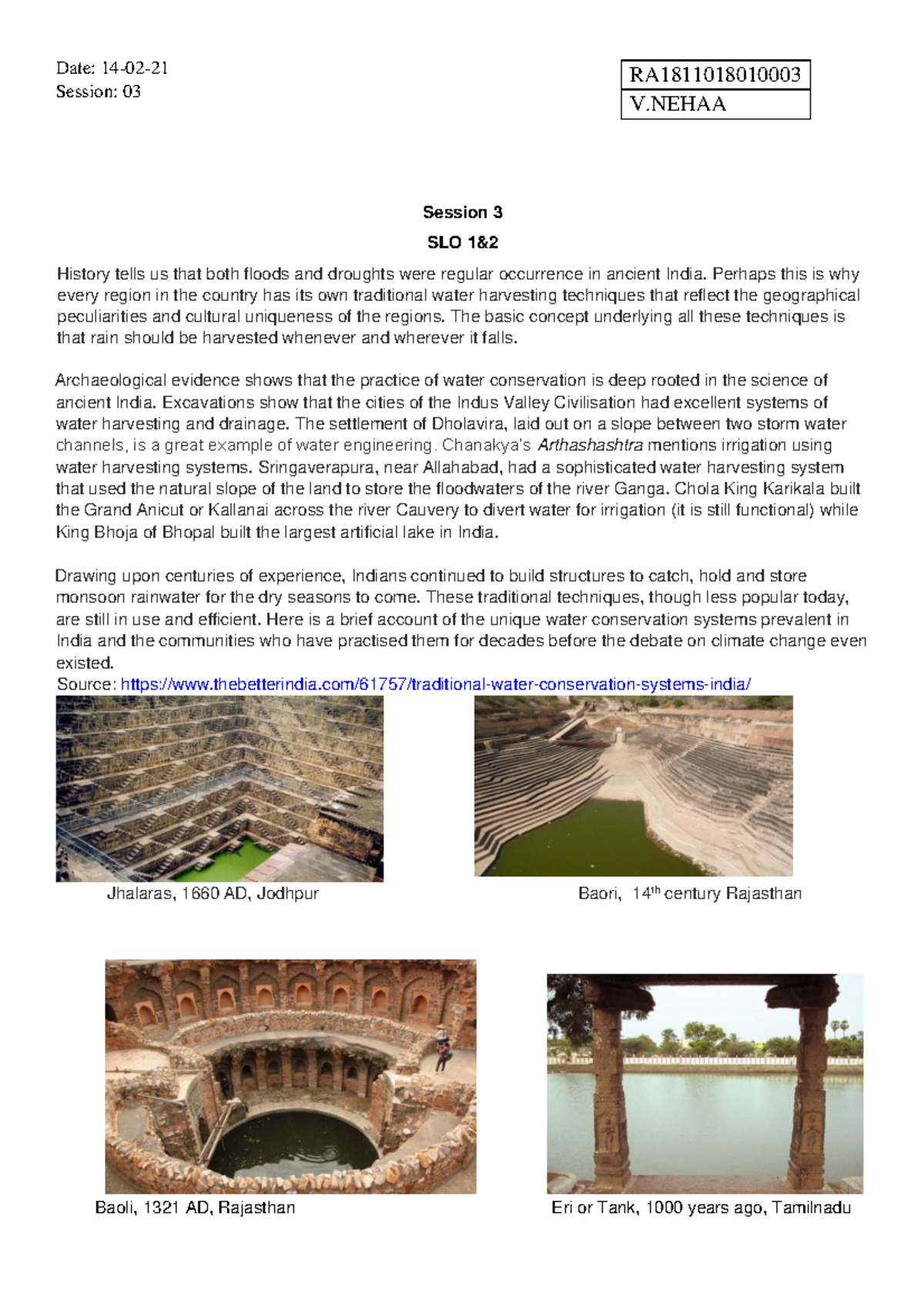 ASMT3 003 - important water resources of India List the early water ...