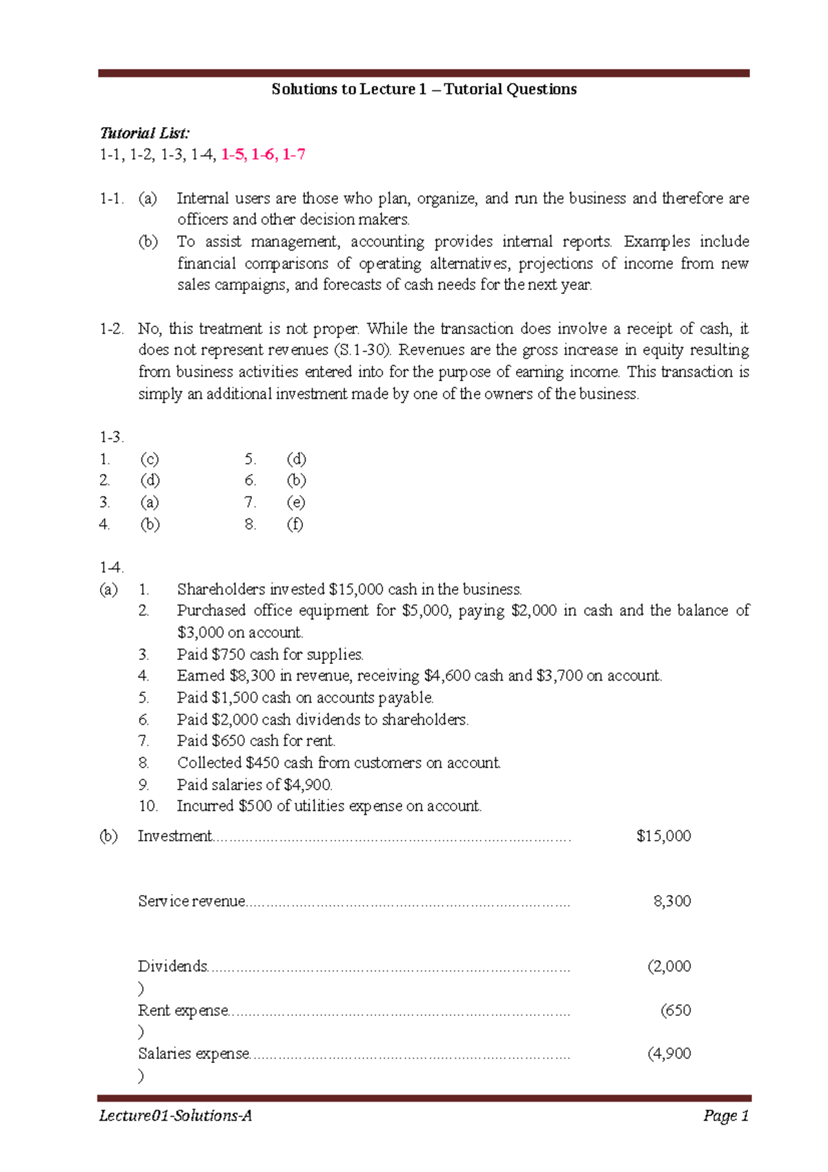 Lecture 01 TQ A Solutions - Solutions to Lecture 1 – Tutorial Questions ...