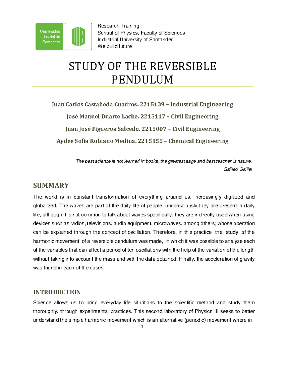 Study OF THE Reversible Pendulum - School of Physics, Faculty of ...