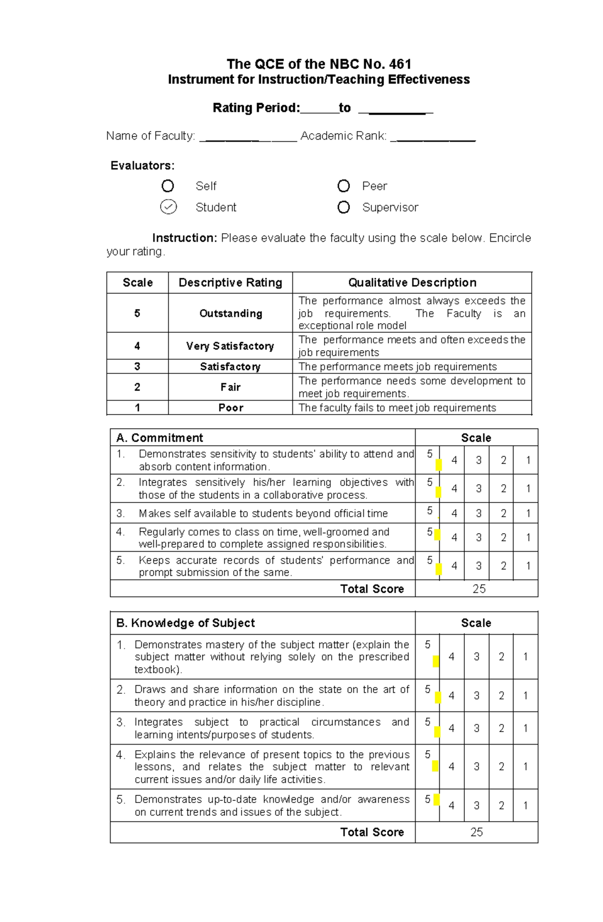Instr Teaching-Effectiveness - The QCE of the NBC No. 461 Instrument ...