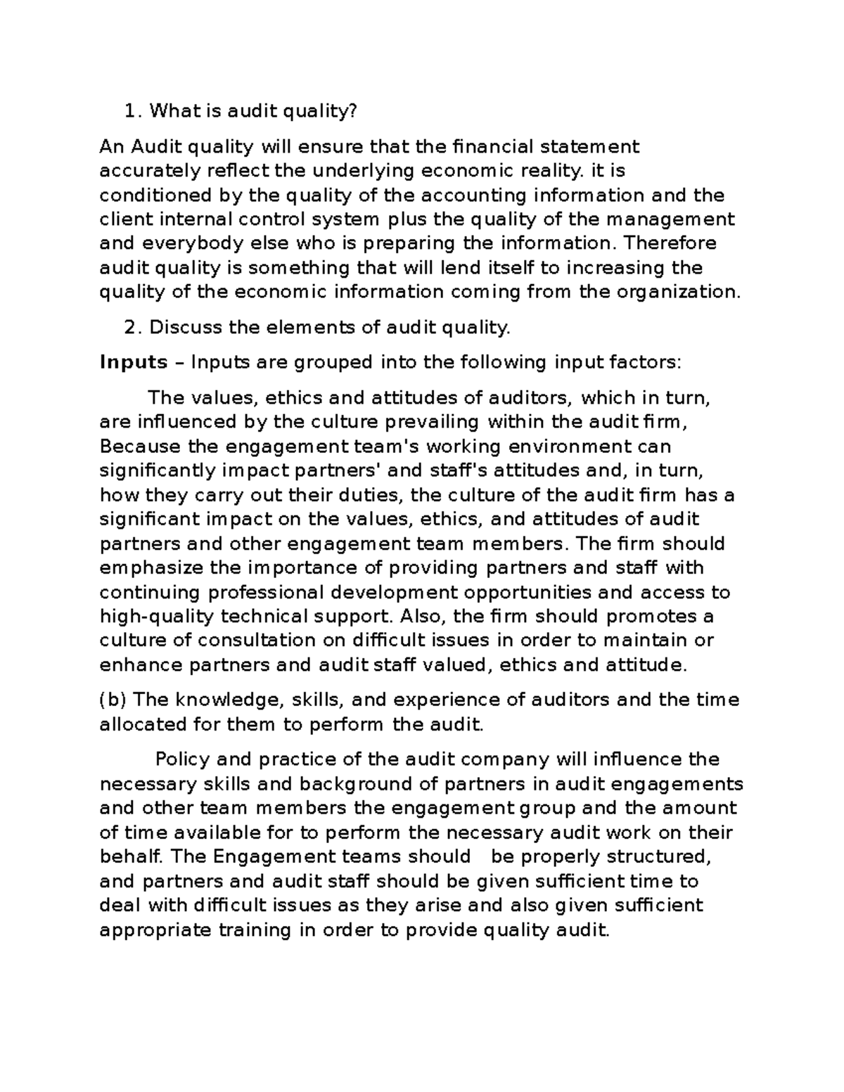 What is audit quality - love - What is audit quality? An Audit quality ...