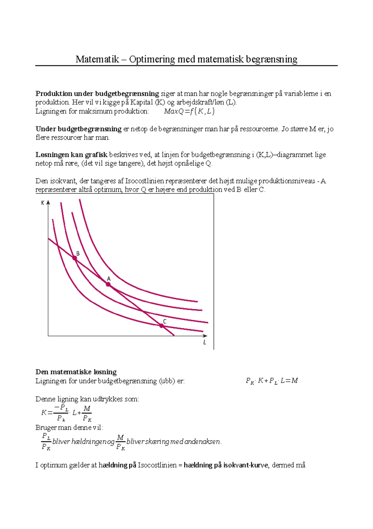 Matematik - Optimering med begrænsning - Matematik – Optimering med ...