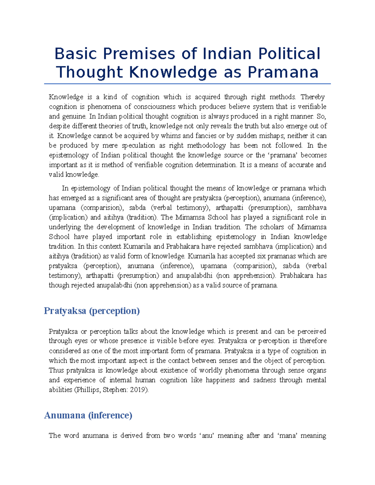 Basic Premises of Indian Political Thought Knowledge as Pramana - Basic ...
