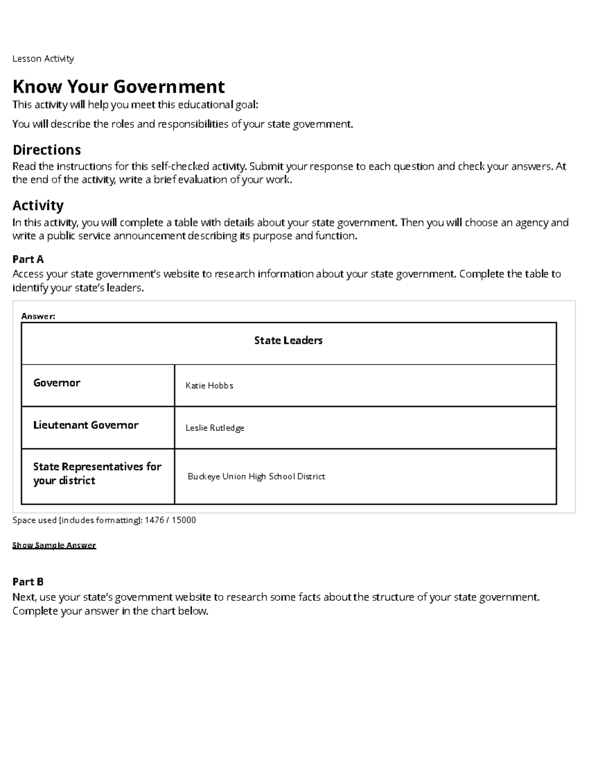 State and Tribal Governments Tutorial-1 - Lesson Activity Know Your ...