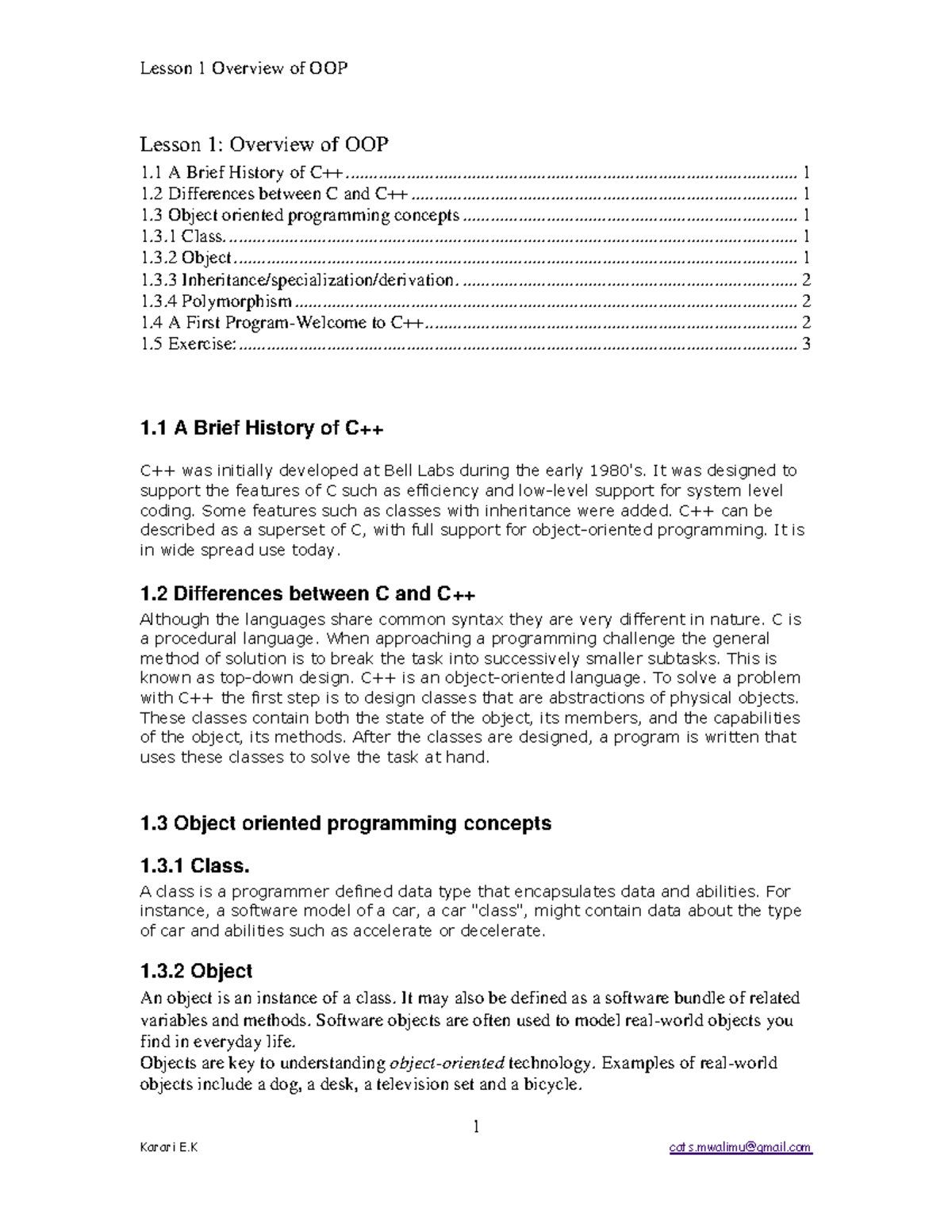 Lesson 1-Overview of OOP - Lesson 1 Overview of OOP 1 Karari E cats ...