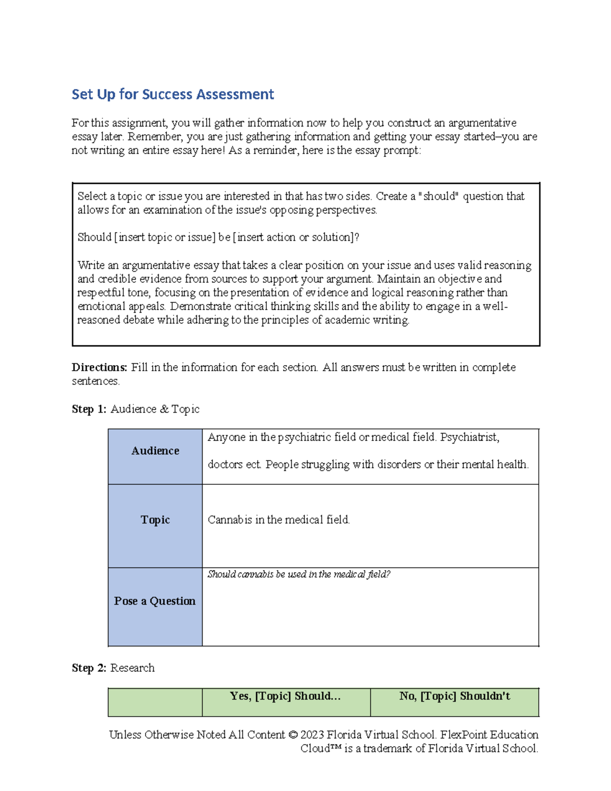 Copy of set up for success assess rubric - Set Up for Success ...