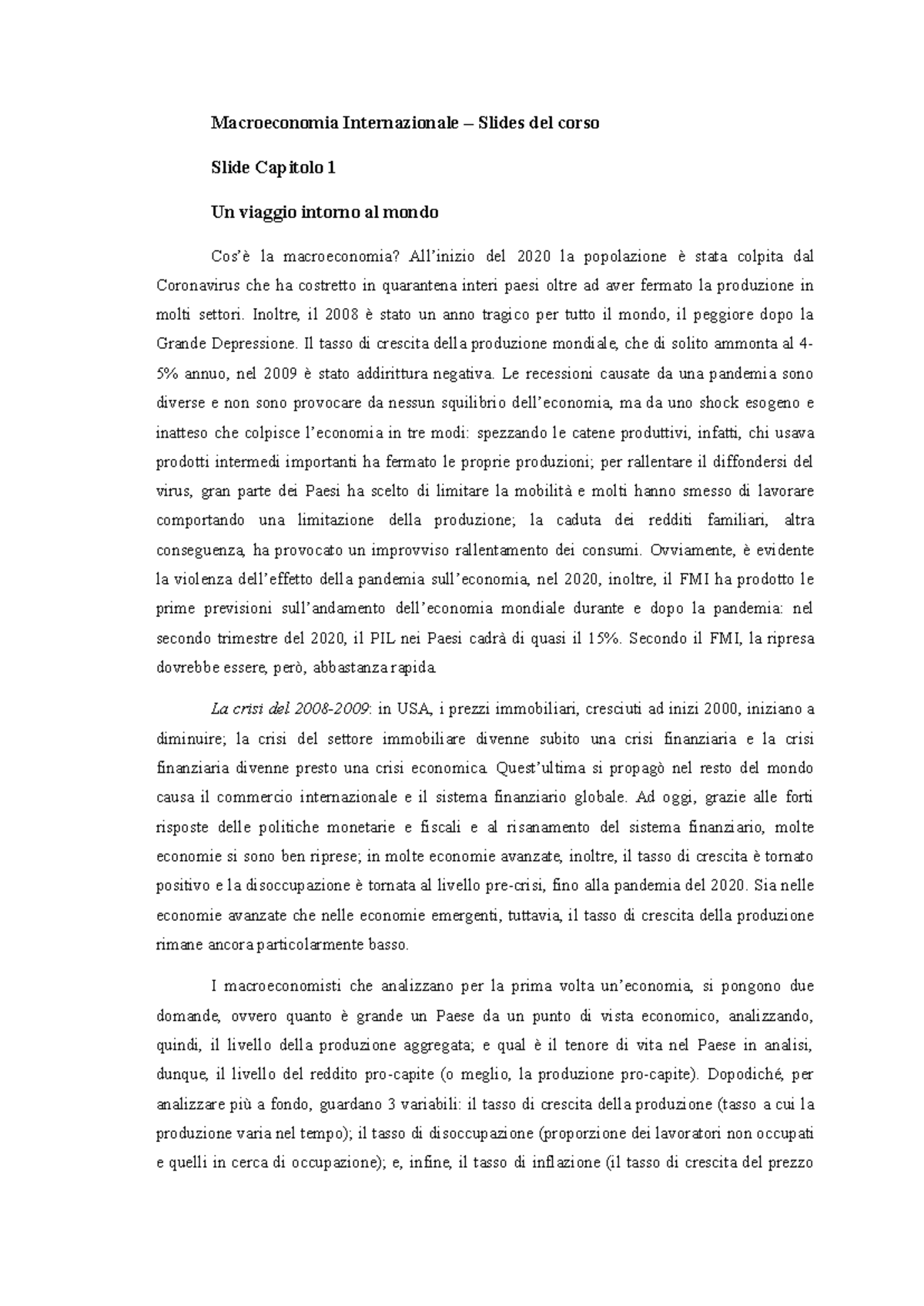 Slide Macro Riassunto - Macroeconomia Internazionale – Slides del corso ...