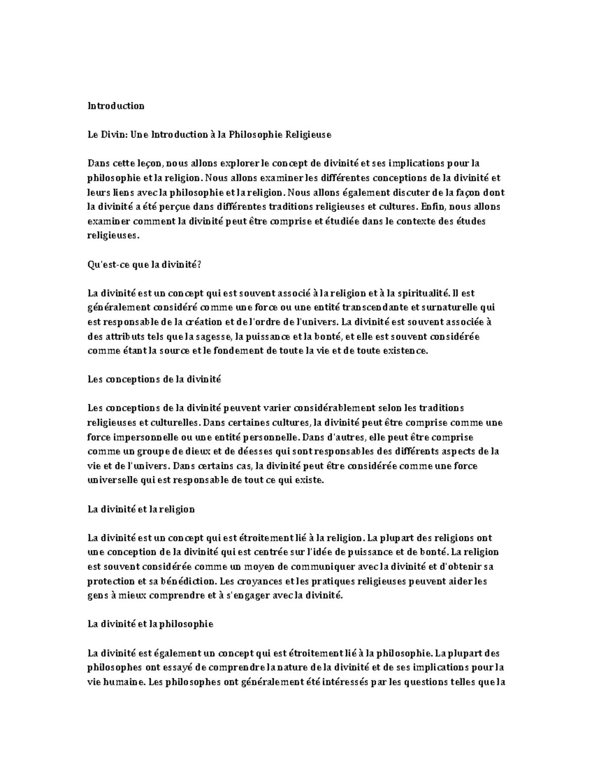 Divinity lecture notes - Introduction Le Divin: Une Introduction à la ...