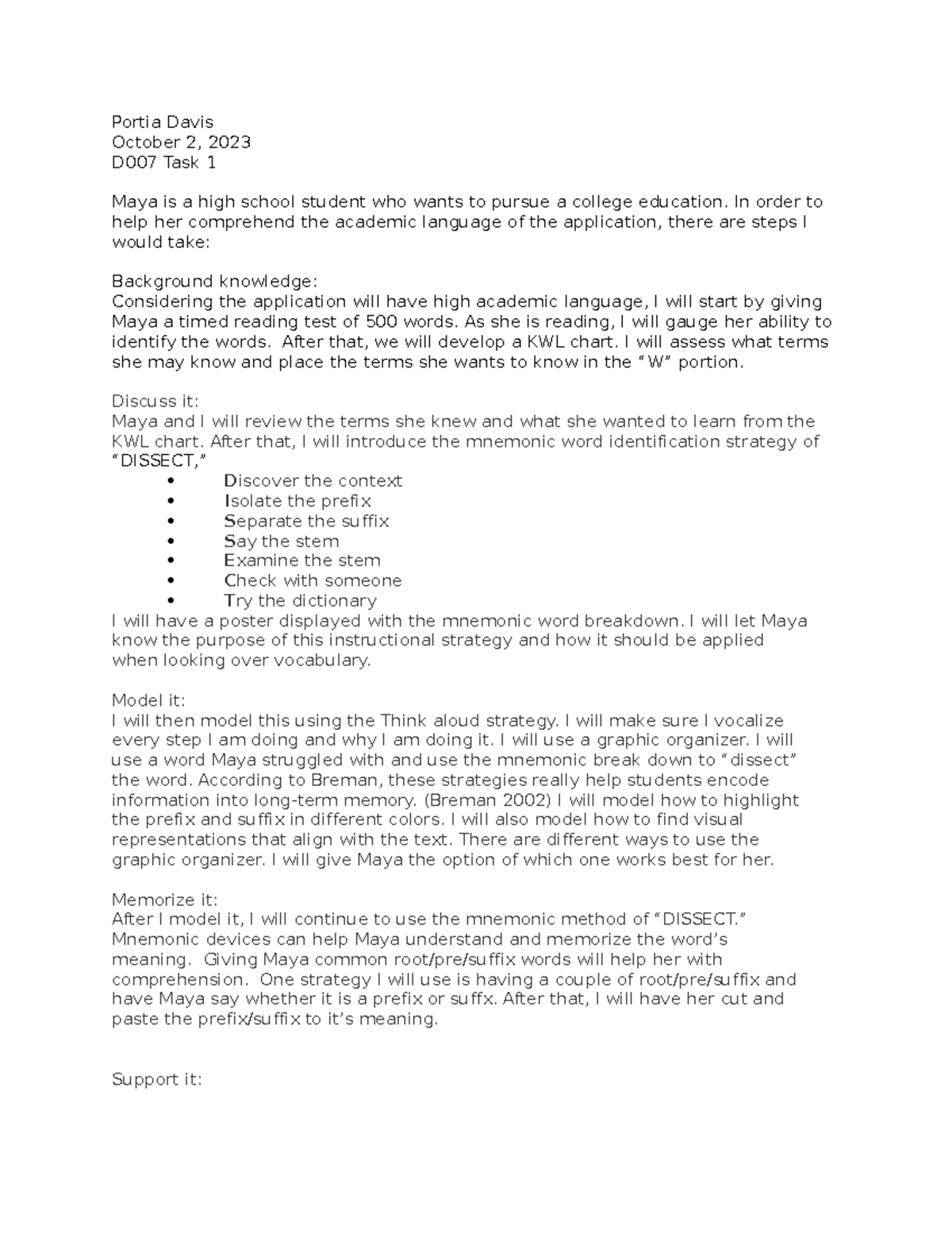 D007 Task 1- received excellence award for paper - Portia Davis October ...