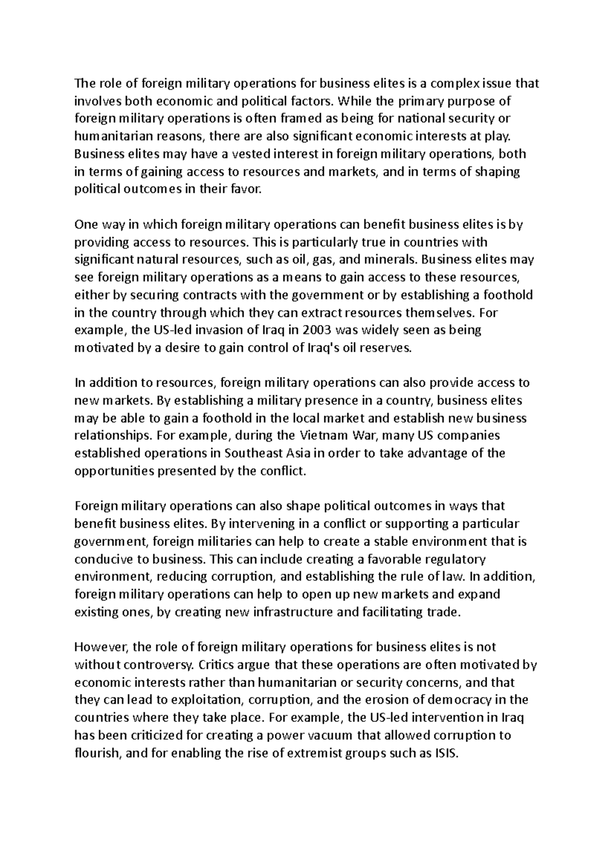 Report 3 - The role of foreign military operations for the business ...
