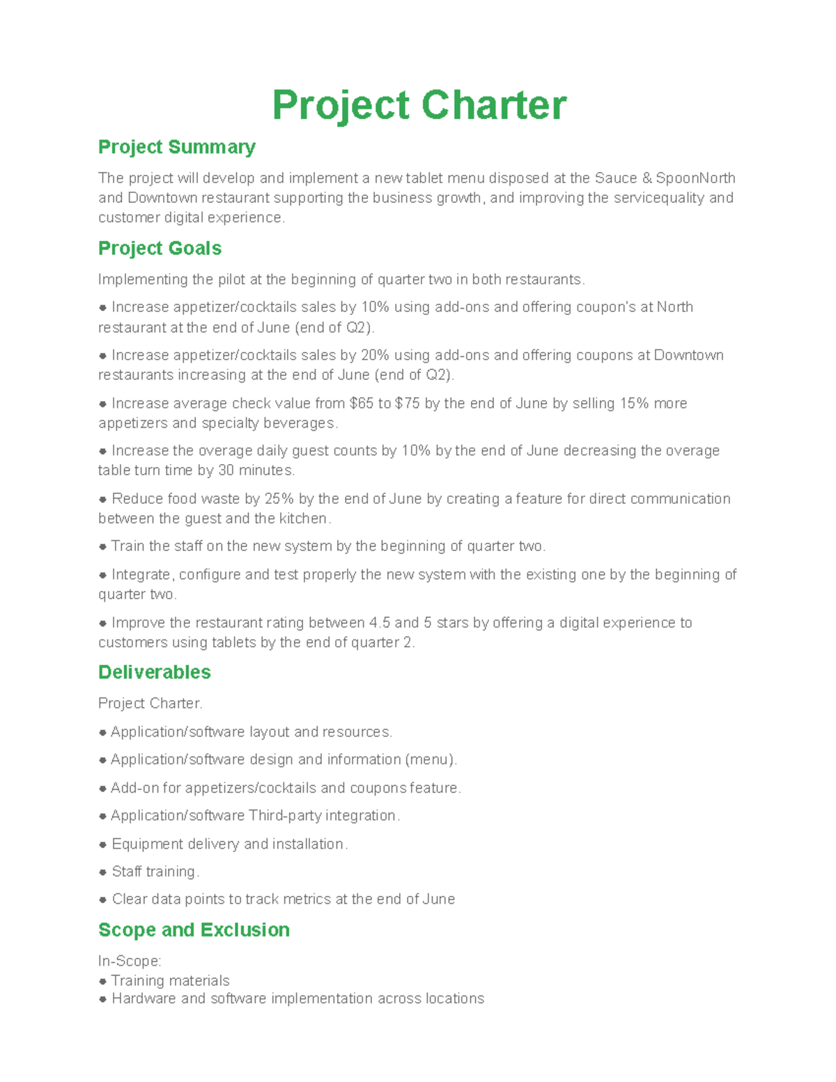 Capstone PJT Charter - Project Charter Project Summary The project will ...