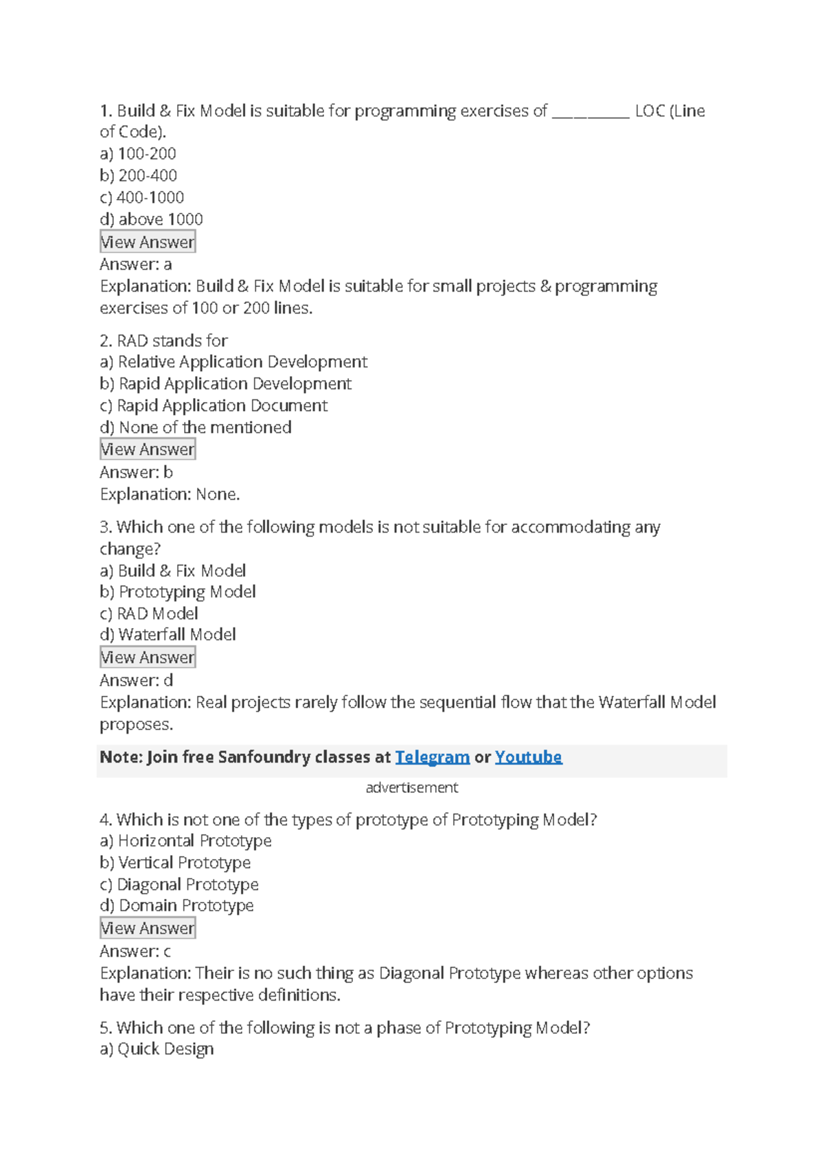 Cse Mcq 3 Build And Fix Model Is Suitable For Programming Exercises Of Loc Line Of