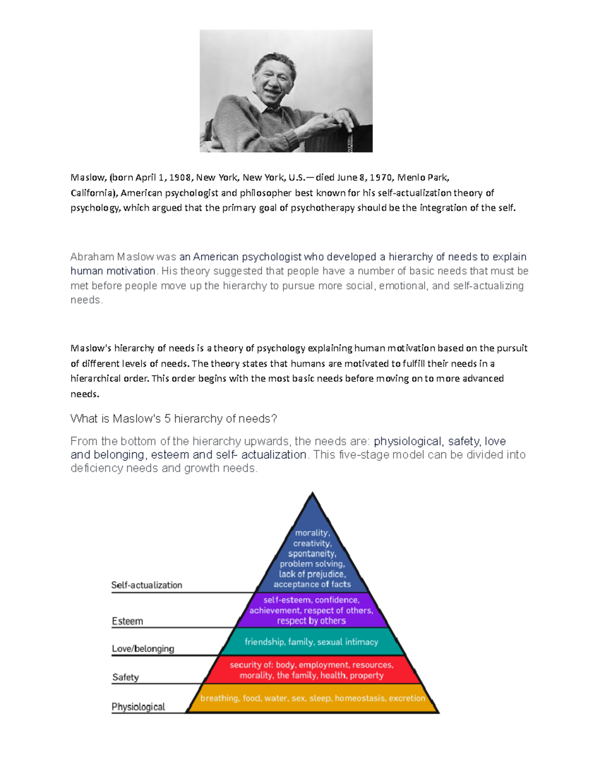 Maslows - Maslow, (born April 1, 1908, New York, New York, U.—died June ...