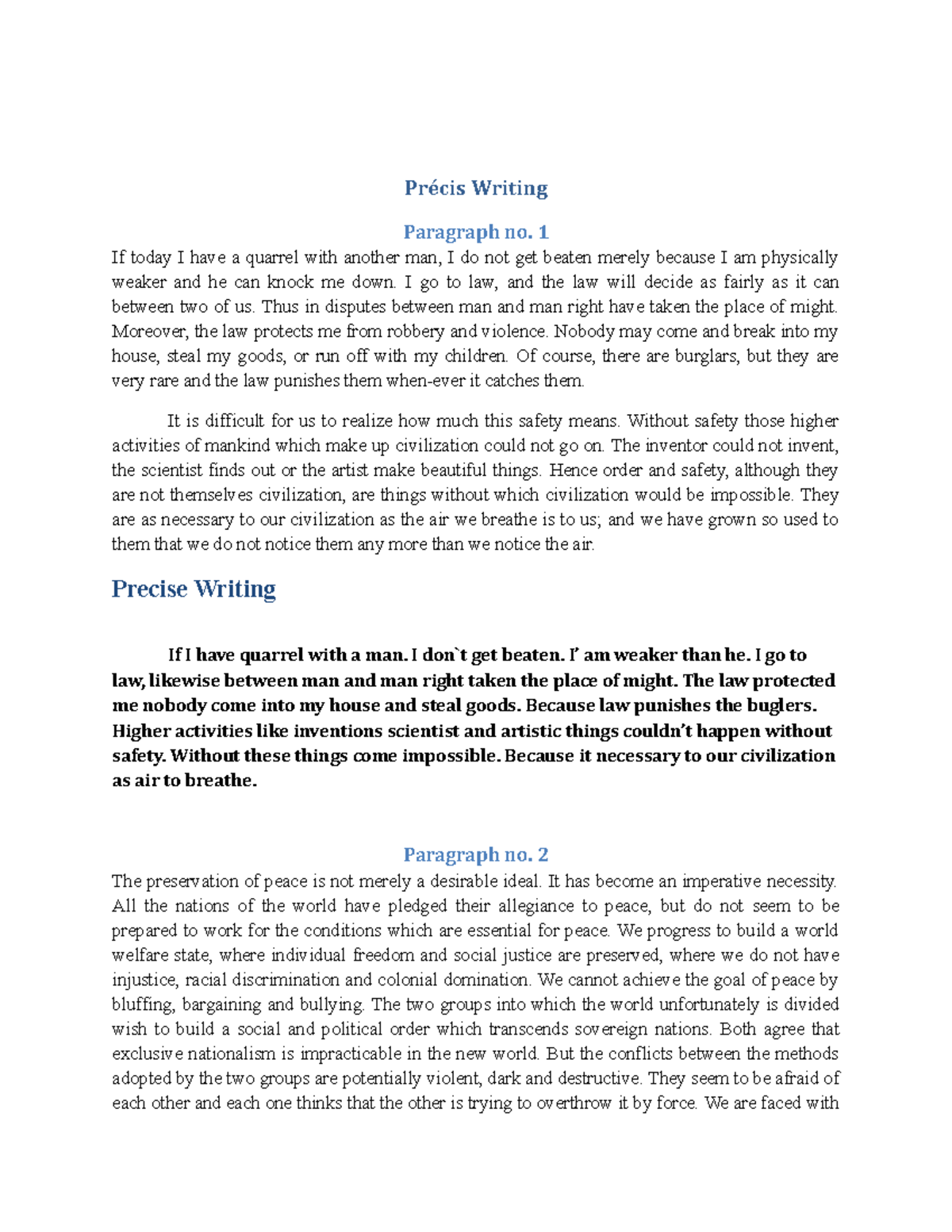 Precis Writing - this is the practise material - Précis Writing ...