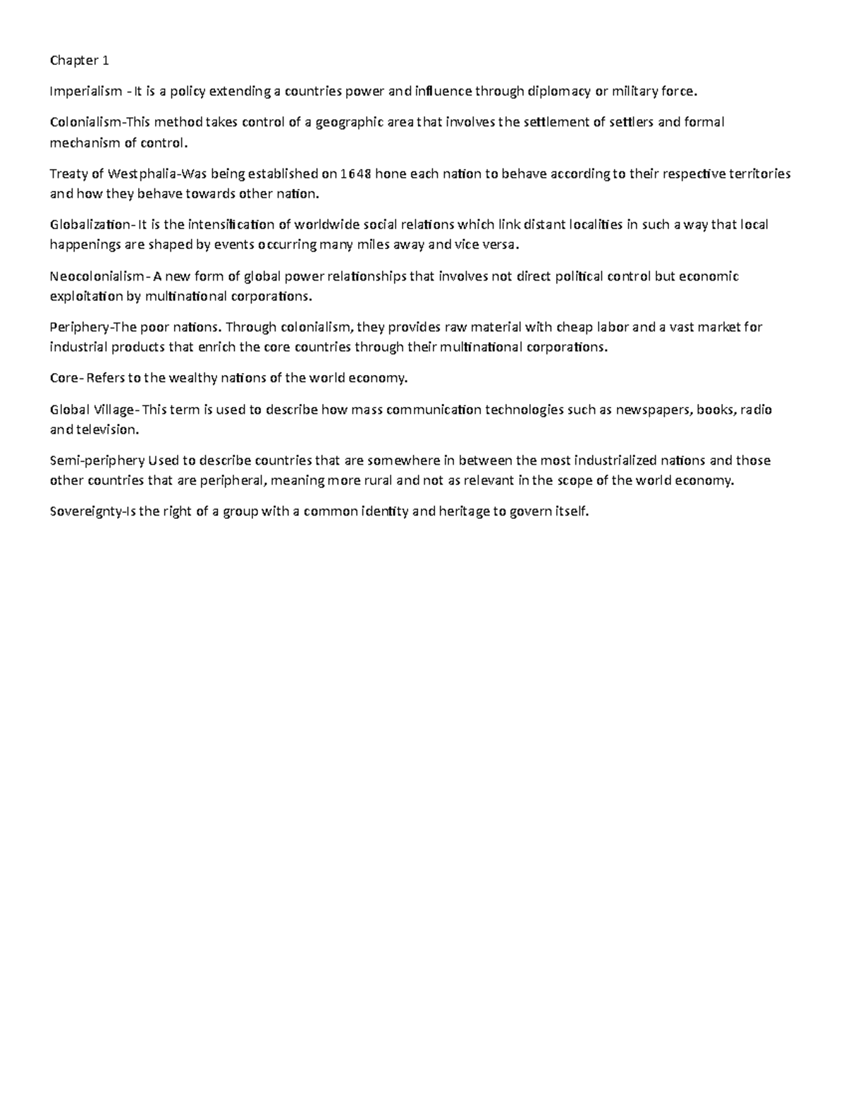 Contemp - study notes - Chapter 1 Imperialism - It is a policy ...