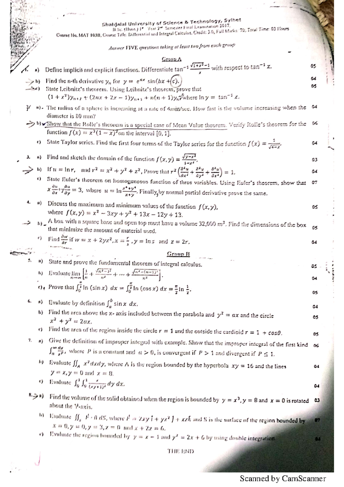 Calculus questions - cep course - Differential and Integral Calculus - Studocu