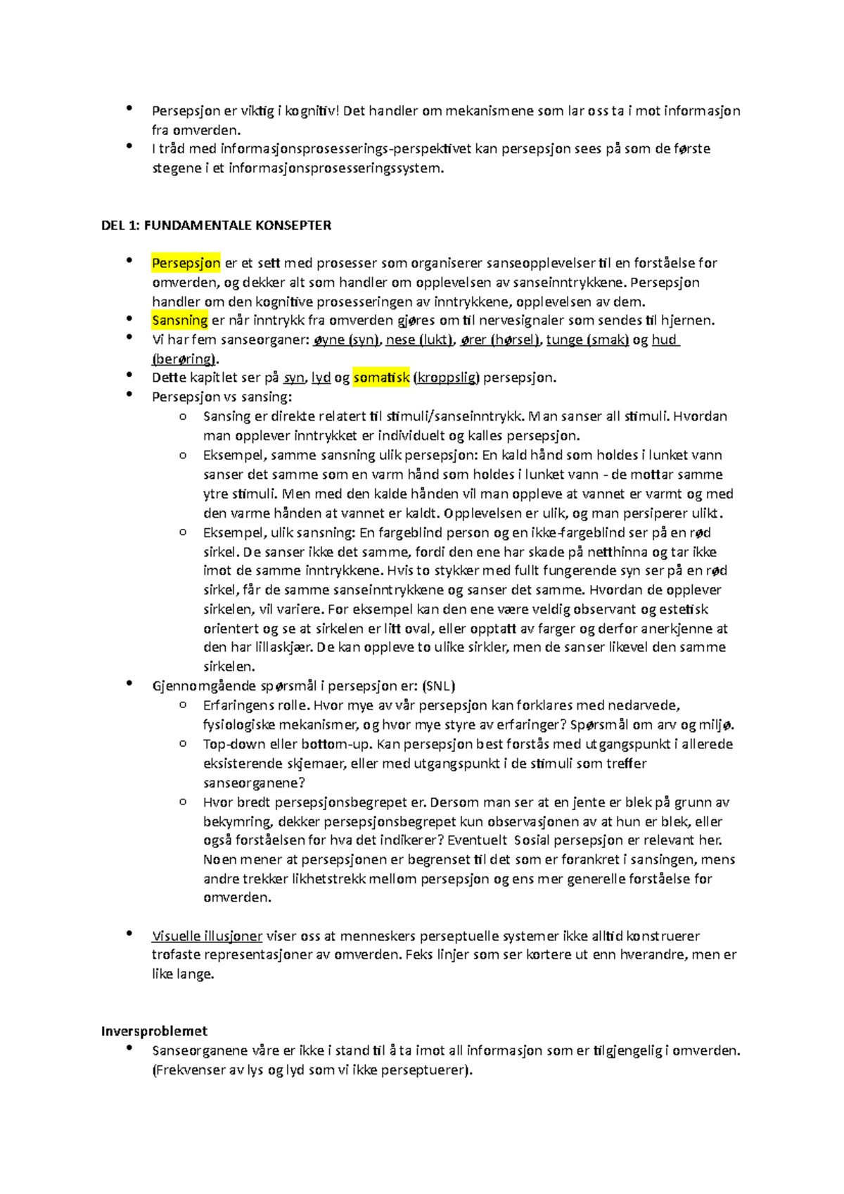 Kapittel 2 persepsjon - Notater fra boka, eksamsforberedende - Cognitive Psychology - Persepsjon ...
