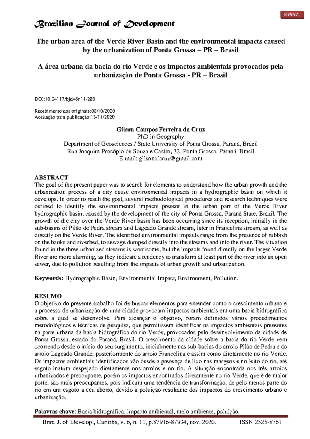 Verde River Basin - Bacia hidrográfica, urbanização, impactos ...