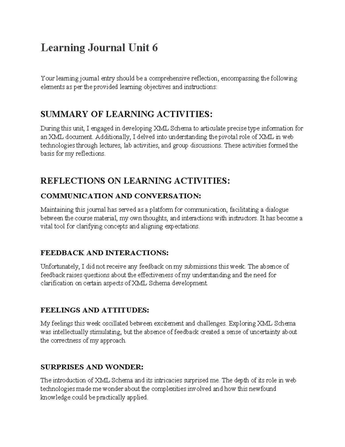Learning Journal Unit 6 - Additionally, I delved into understanding the pivotal role of XML in ...