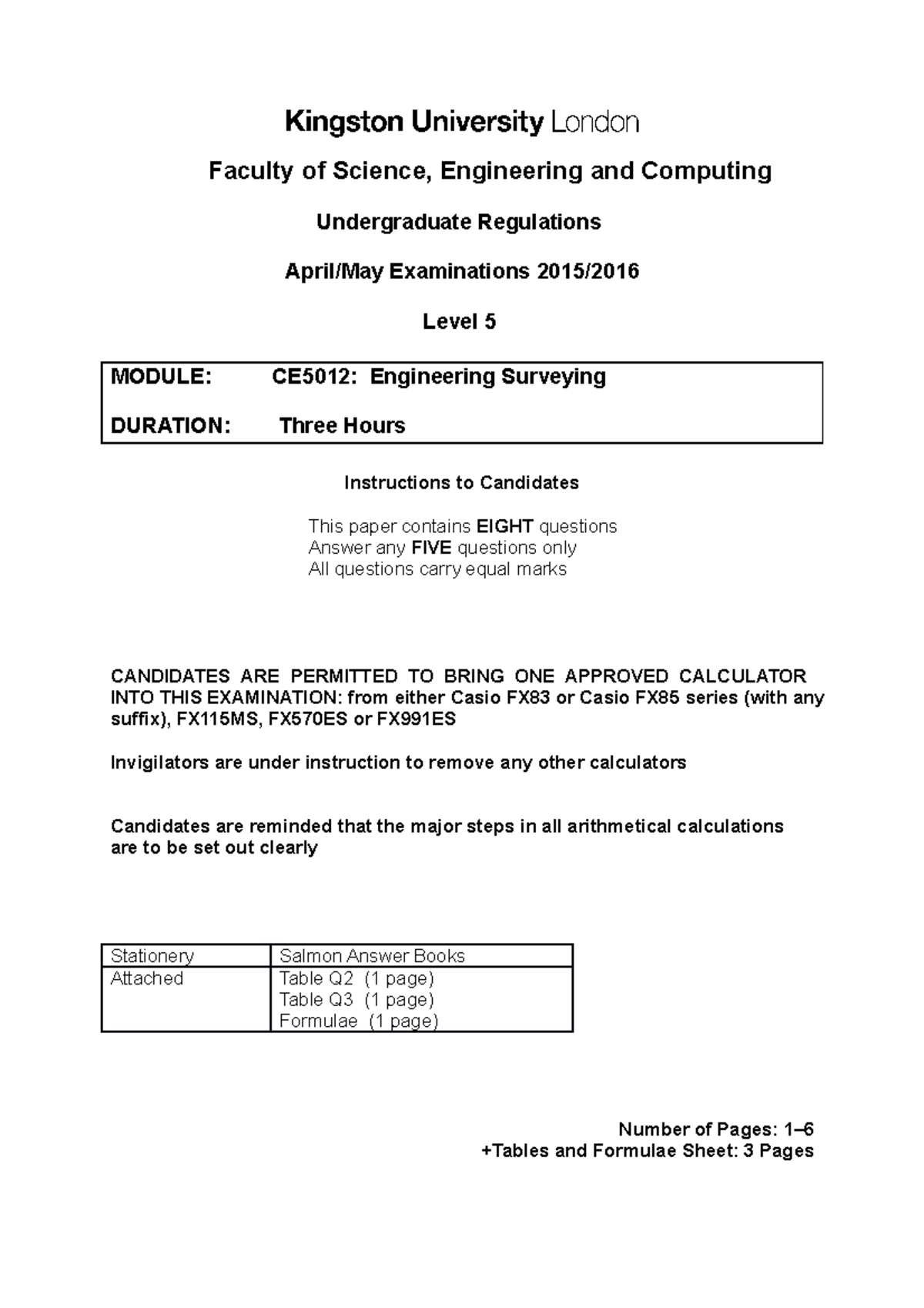 Engineering Surveying 2015/16 - Faculty of Science, Engineering and ...