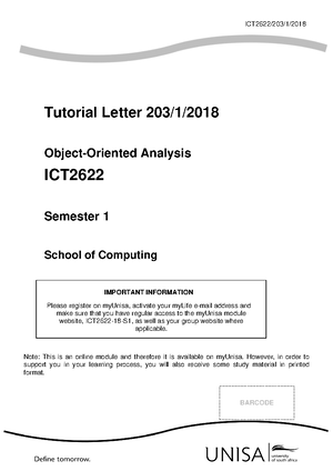 ICT2622 2024 Exam Guidelines - Tutorial Letter 105 / 0 / 2024 OBJECT ...