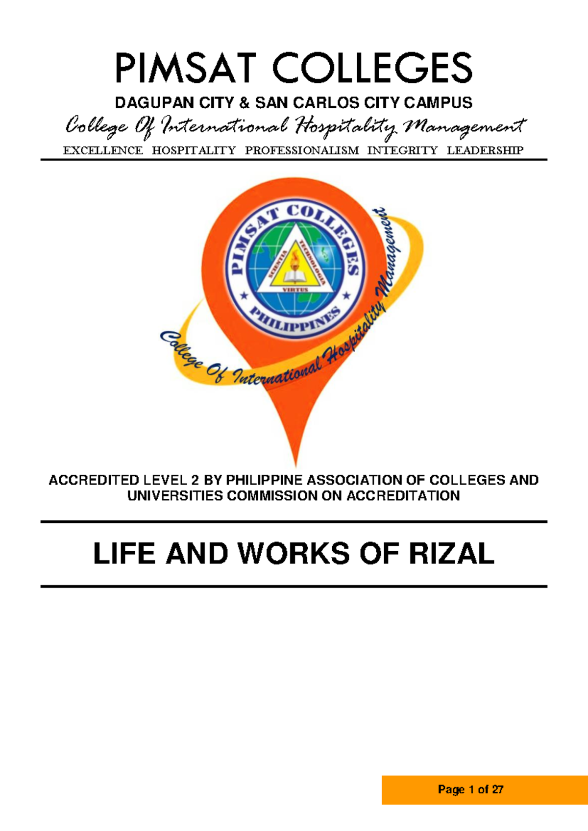 Life and Works of Rizal 1 - PIMSAT COLLEGES DAGUPAN CITY & SAN CARLOS ...