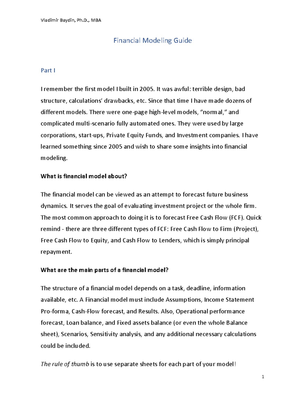 Financial Modeling Guide-1 - Financial Modeling Guide Part I I remember ...