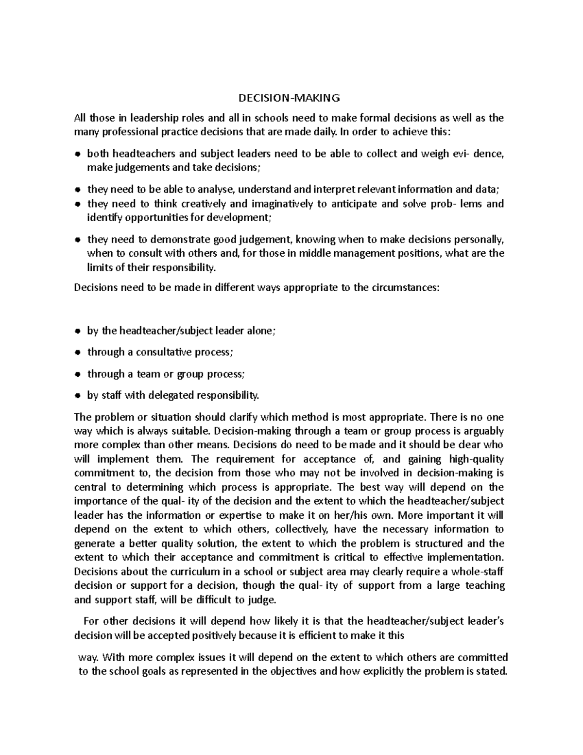 Decision - DECISION-MAKING All those in leadership roles and all in ...