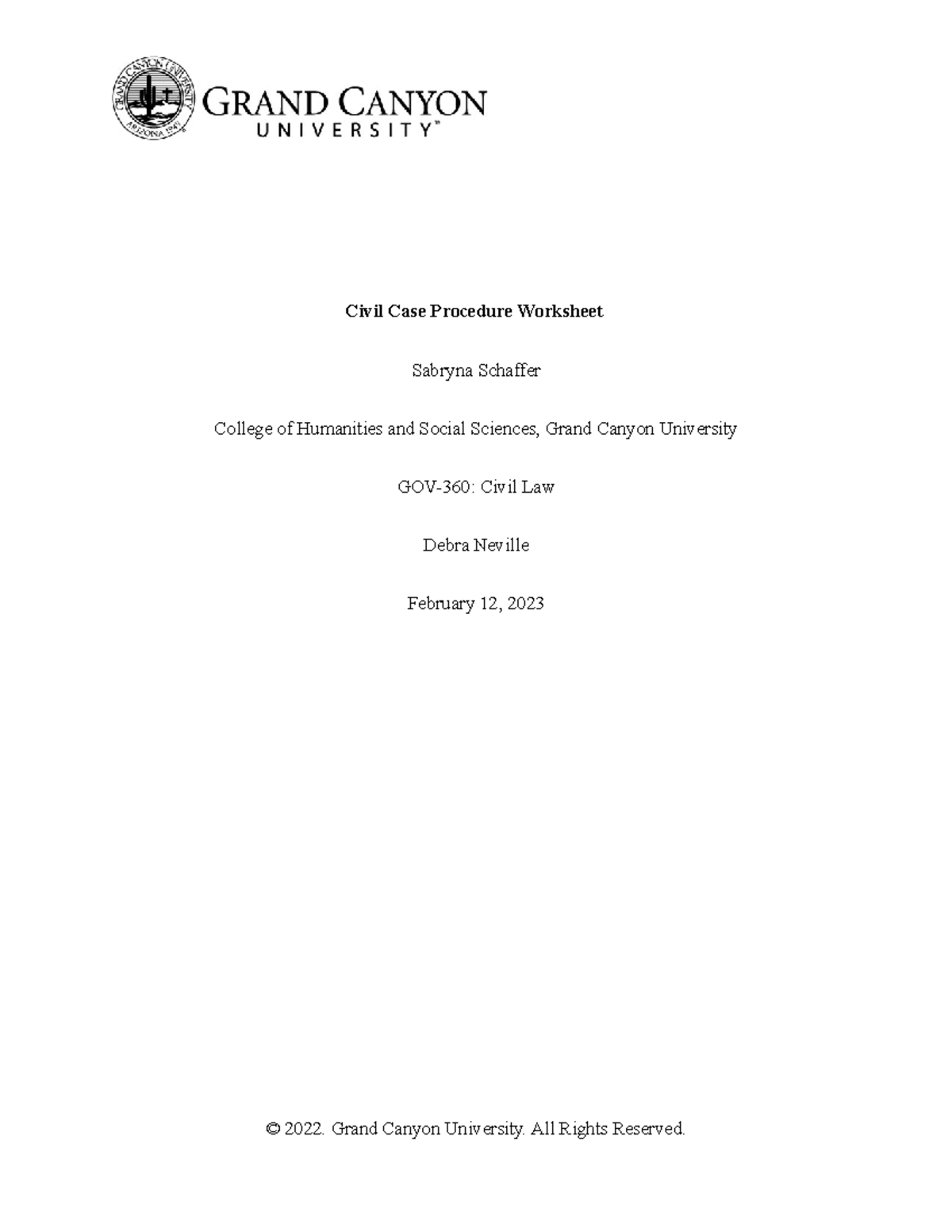 Civil Case Procedure - Grand Canyon University. All Rights Reserved ...