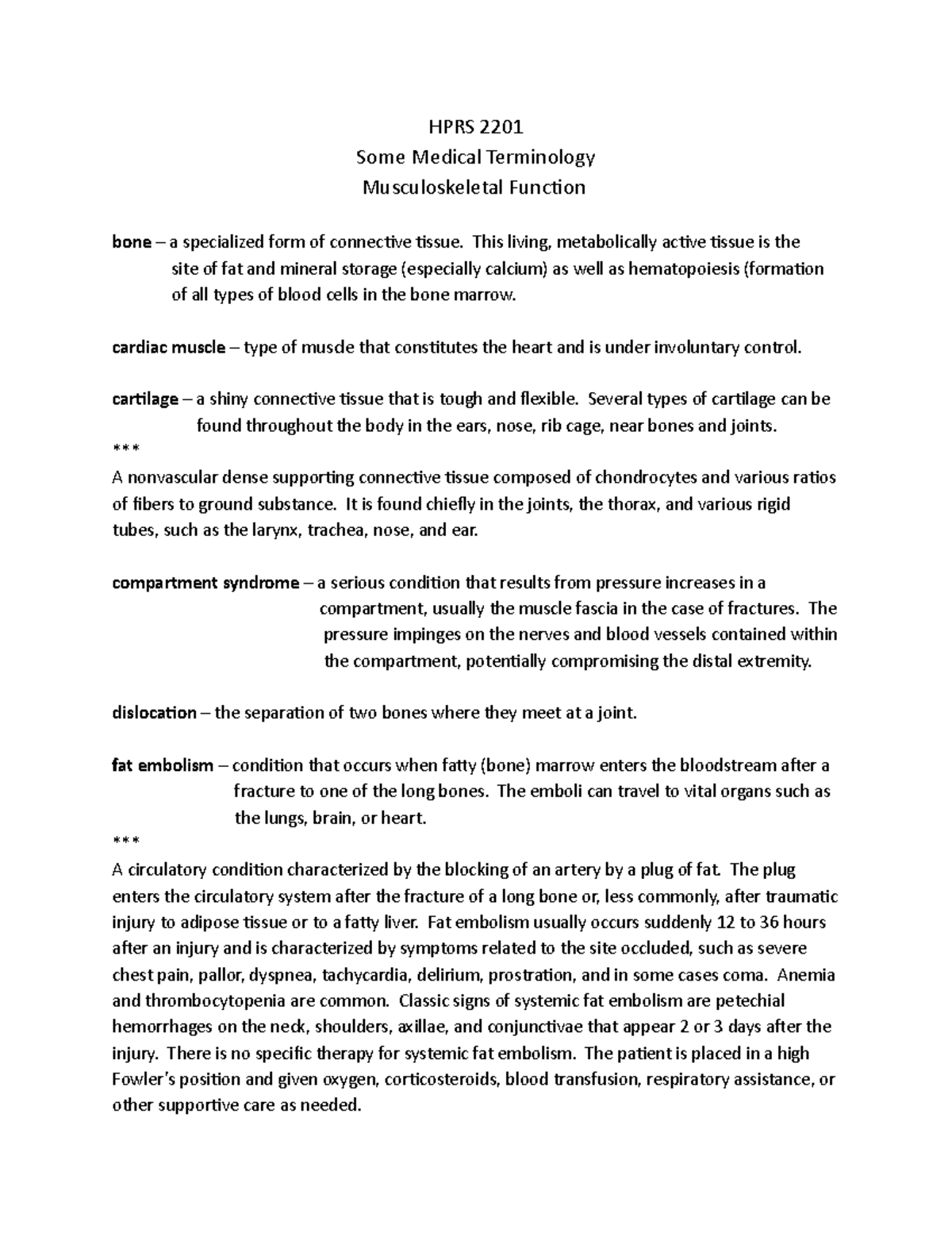 HPRS 2201 terminology Musculoskeletal Function (for your reference ...