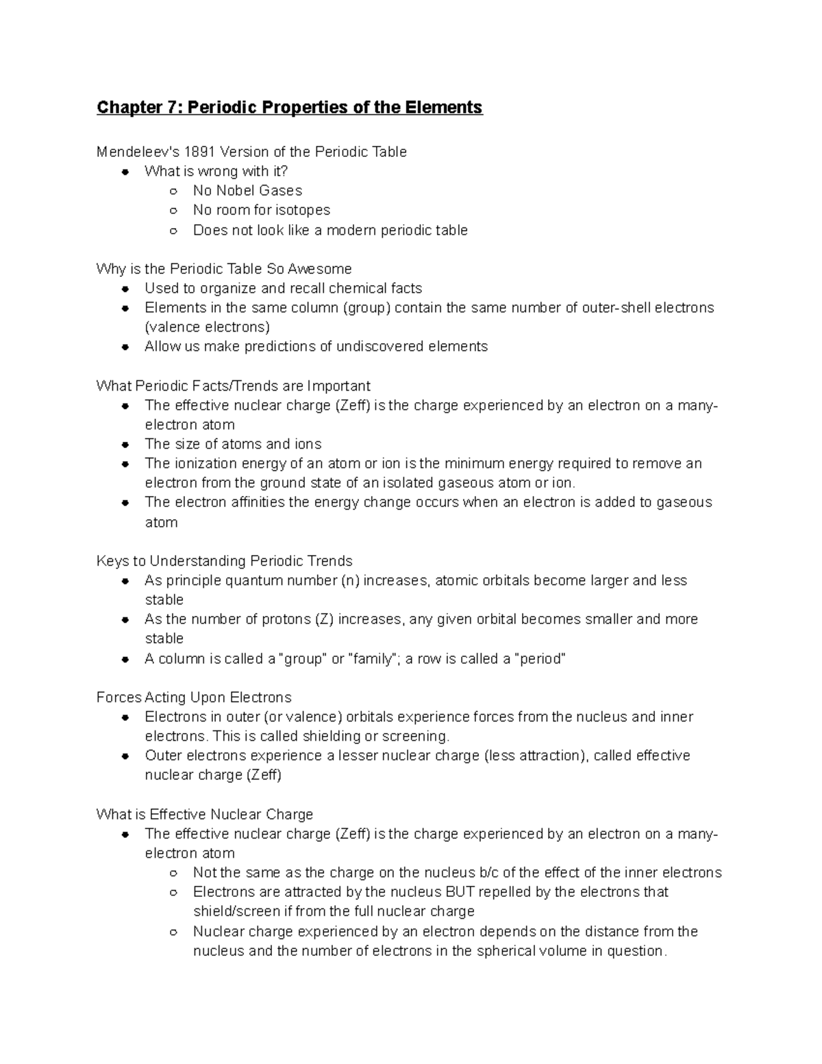 Gen Chem 1 Ch. 7 - Dr. Thomas Mullen - Chapter 7: Periodic Properties ...