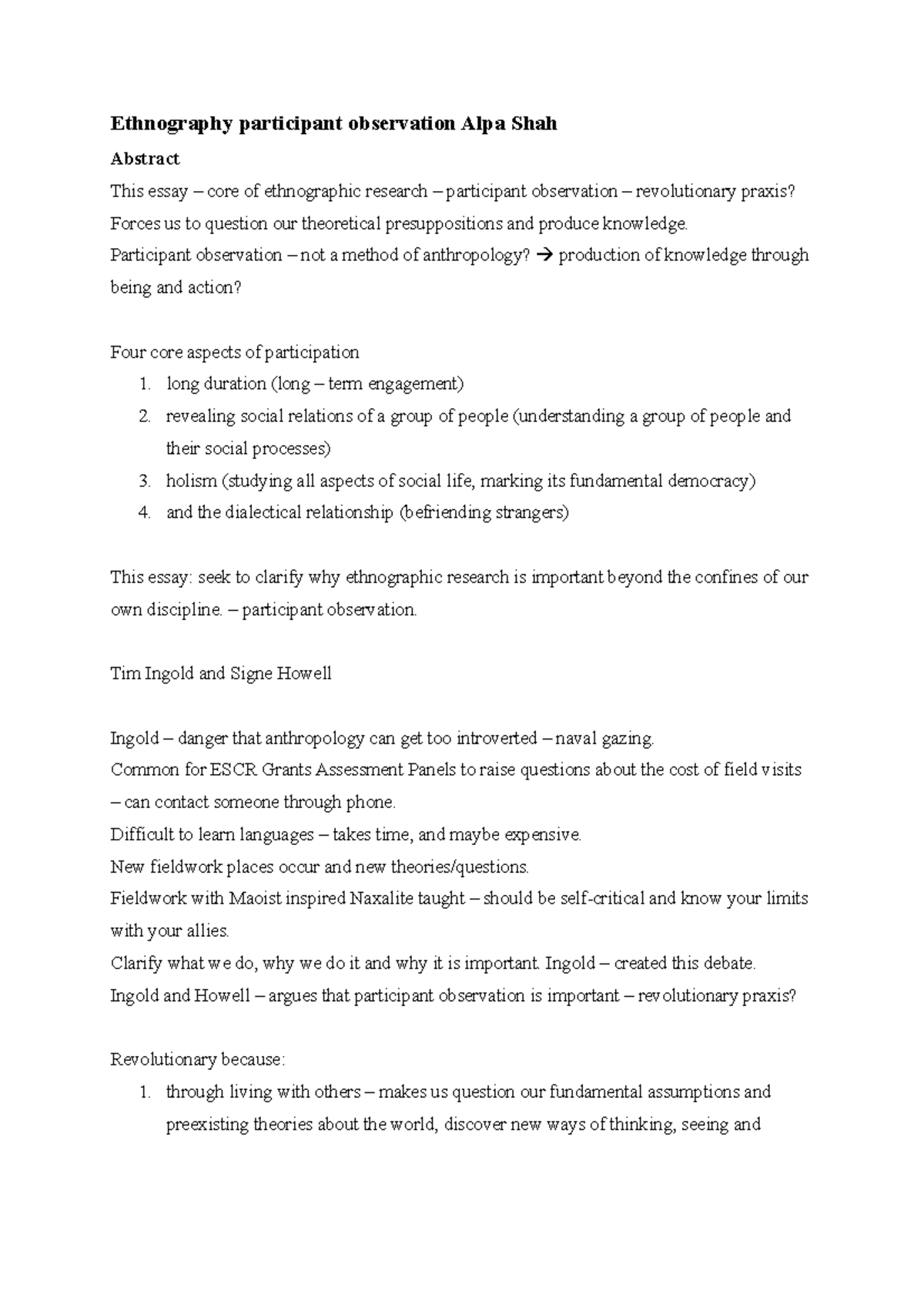 Ethnography participant observation Alpa Shah - Ethnography participant ...