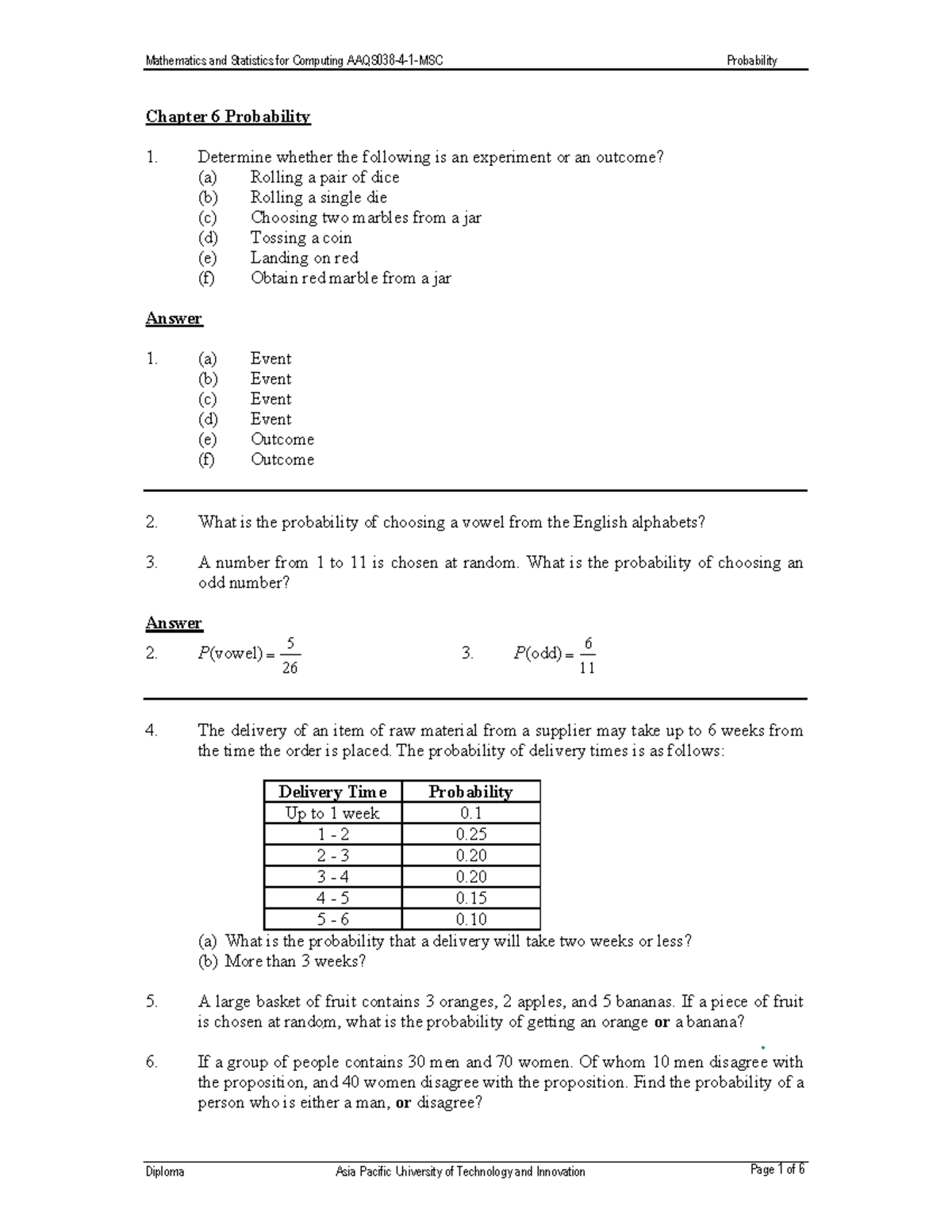 C6 Probability - Chapter 6 Probability Determine whether the following ...