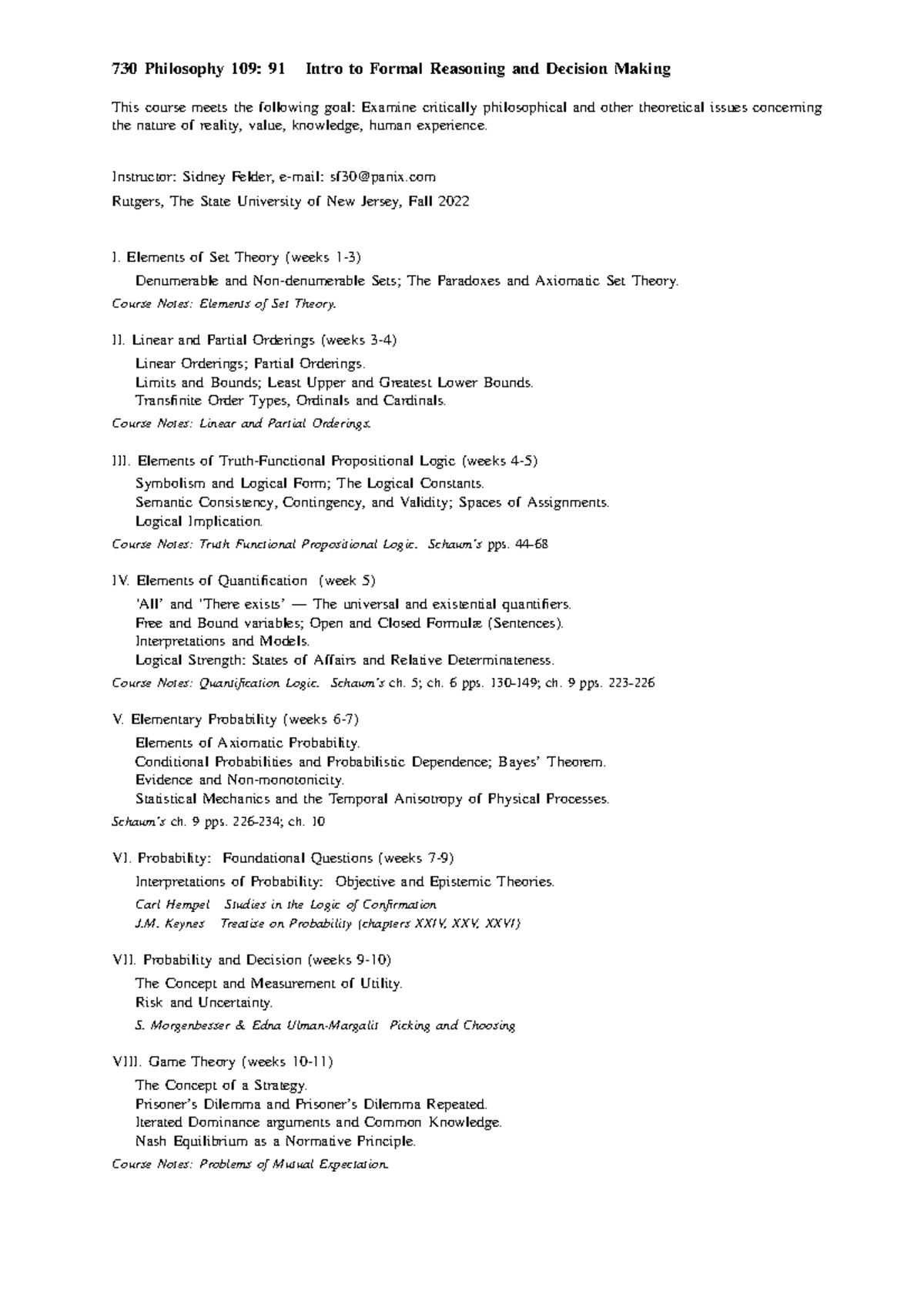 Formal Reasoning-syllabus - 730 Philosophy 109: 91 Intro to Formal ...