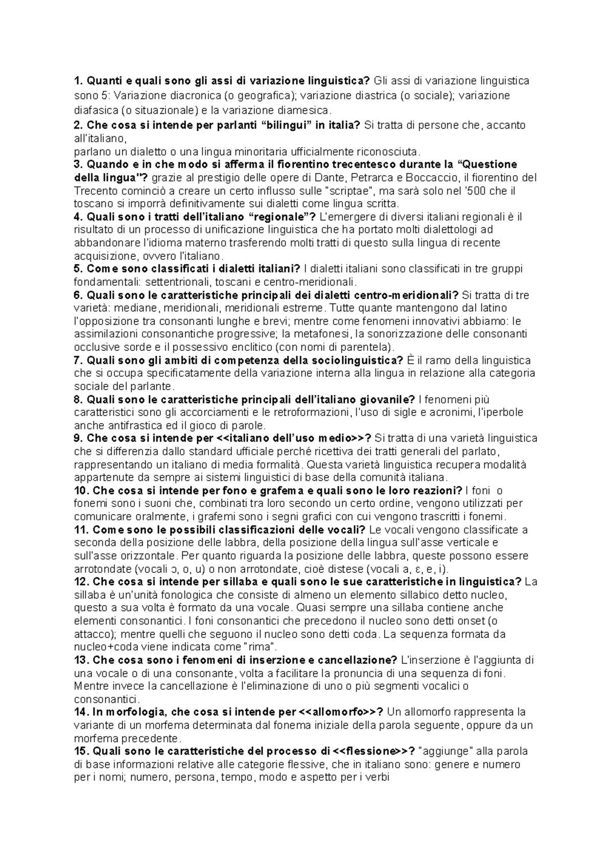 Risposte paniere domande Aperte linguistica italiana - Quanti e quali sono gli assi di ...