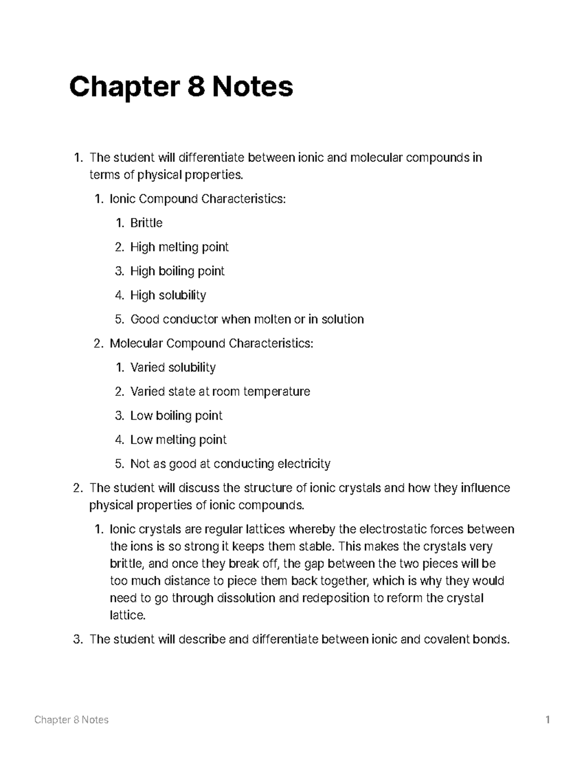 Chapter 8 Notes - Chapter 8 Notes The student will differentiate ...
