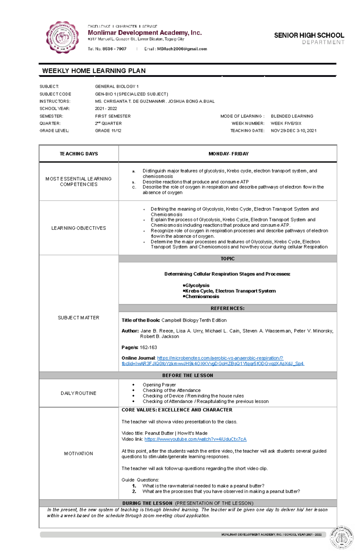 WHLP General Biology: Lesson Materials 5 - WEEKLY HOME LEARNING PLAN ...